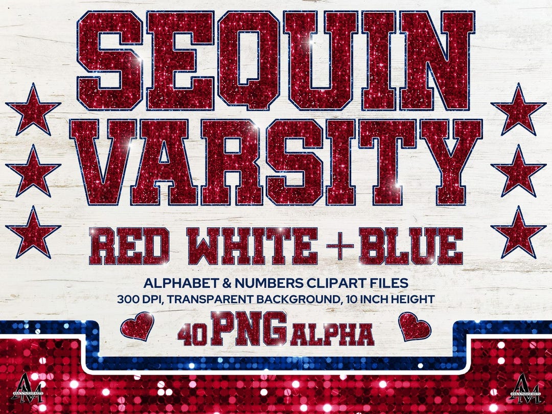 Red Varsity Alphabet Clipart, Red, White and Blue Sequin Letter ...