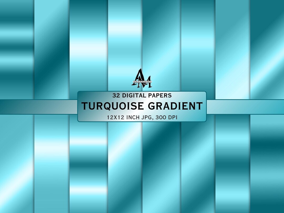 Turquoise Gradient Digital Papers, Aquamarine Foil Backgrounds, Set of ...
