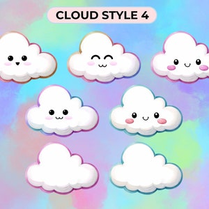 Cute Clouds Clipart, Kawaii Cloud PNG Set of Watercolour Happy Clouds ...