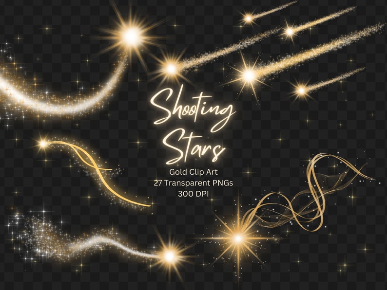 Gold Shooting Star Clipart, Sparkling Celestial PNG Overlays (digital ...