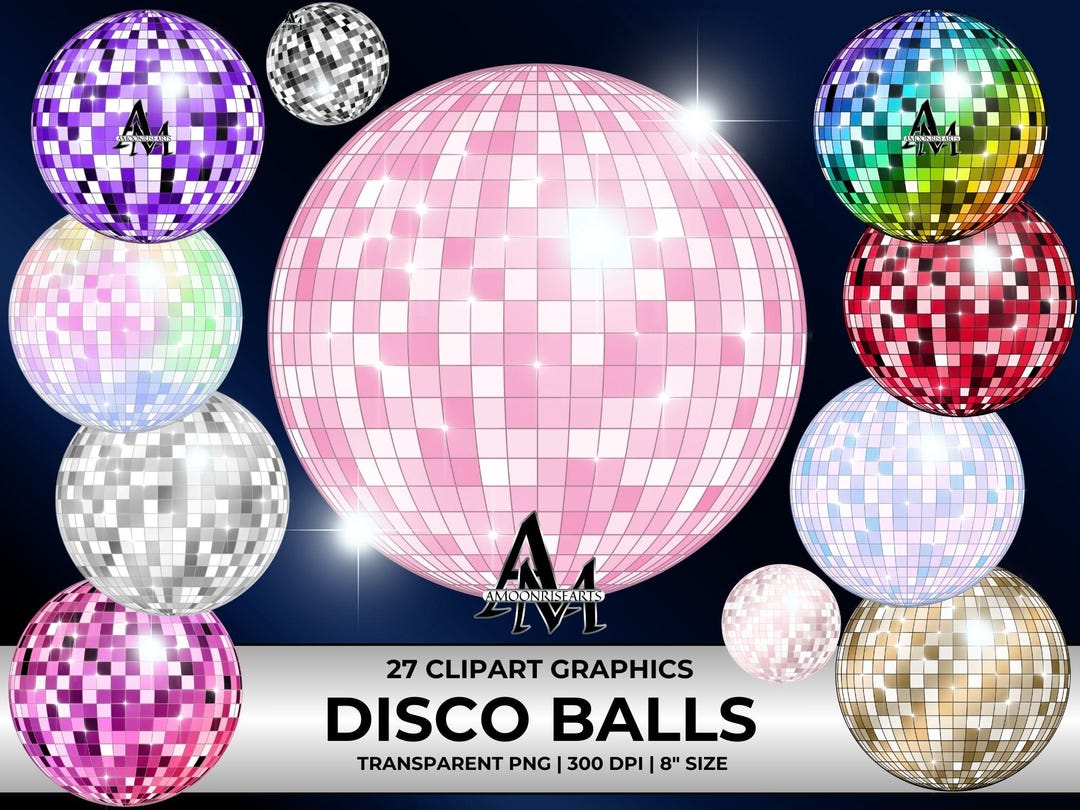 Disco Ball Clipart: Shiny PNG Graphics, Digital Download Colorful ...