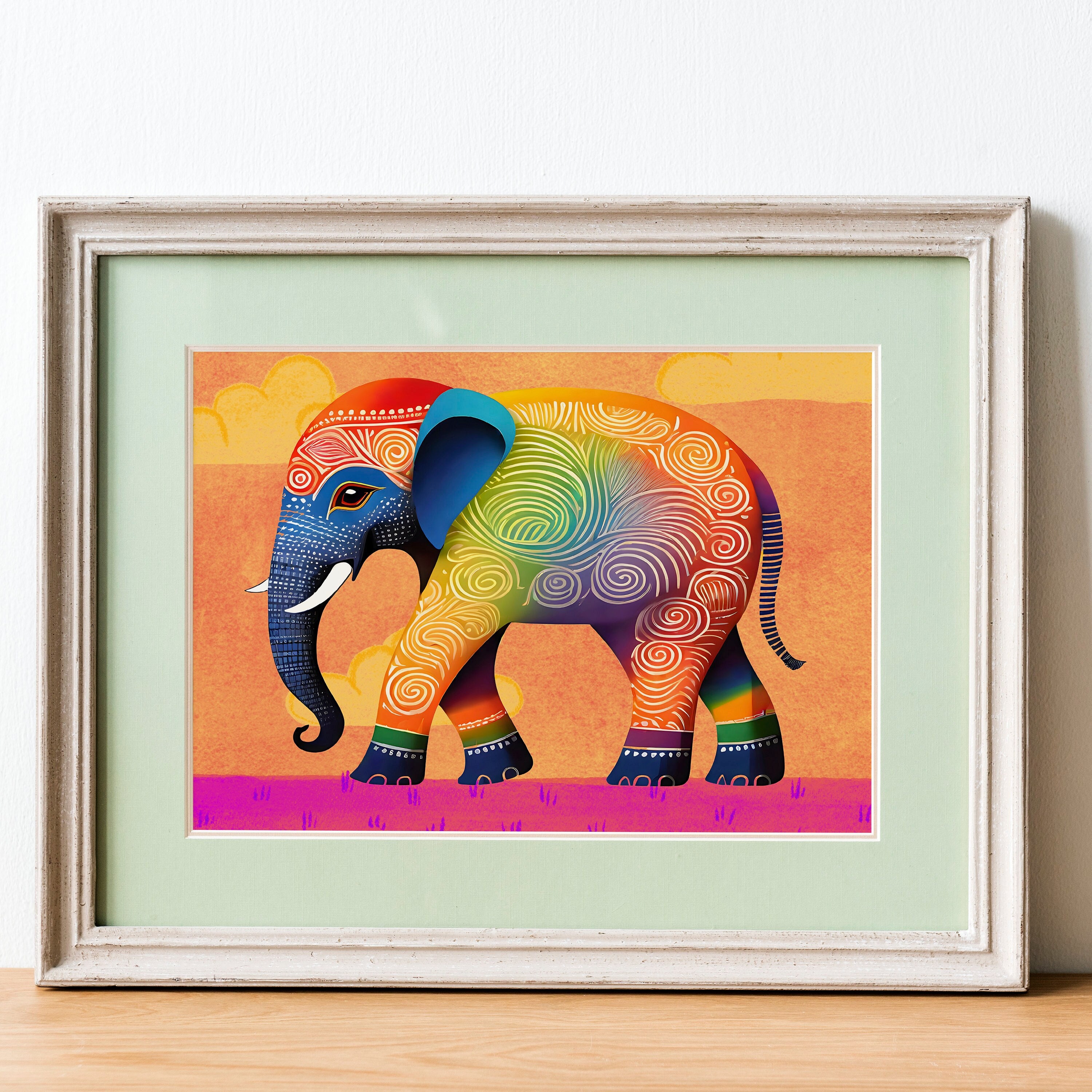 Orange Pink Elephant Poster PRINTABLE DOWNLOAD Indian Animal Wall Art ...