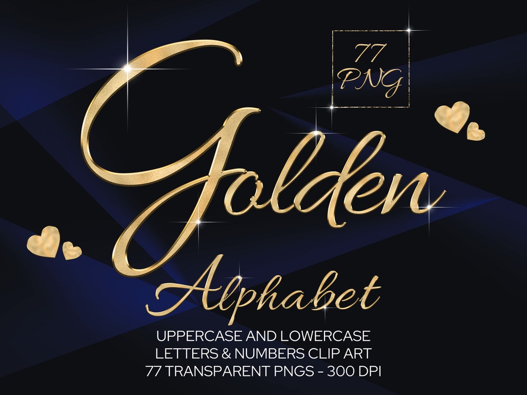 Gold Alphabet Clipart Set, Luxury Letters & Bling Numbers Script Style ...
