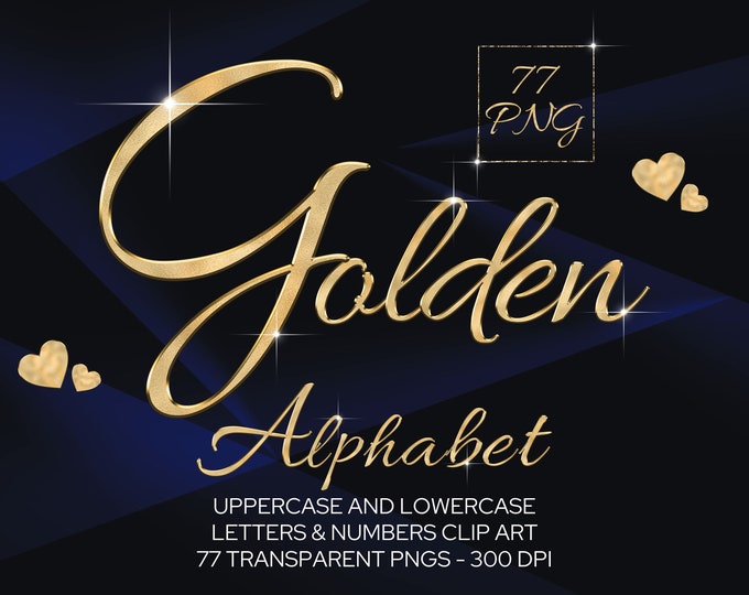 Gold Alphabet Clipart Set, Luxury Letters & Bling Numbers Script Style ...