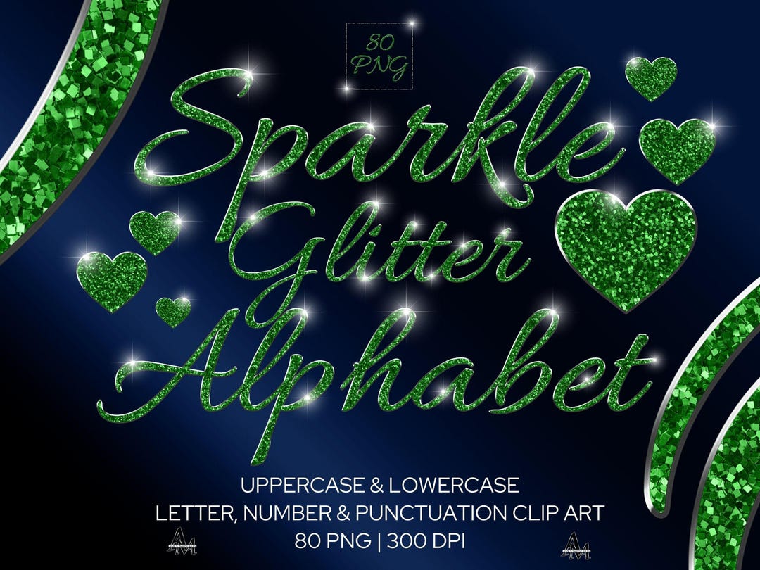 Green Glitter Script Alphabet Clipart for Christmas or St Patricks Day ...