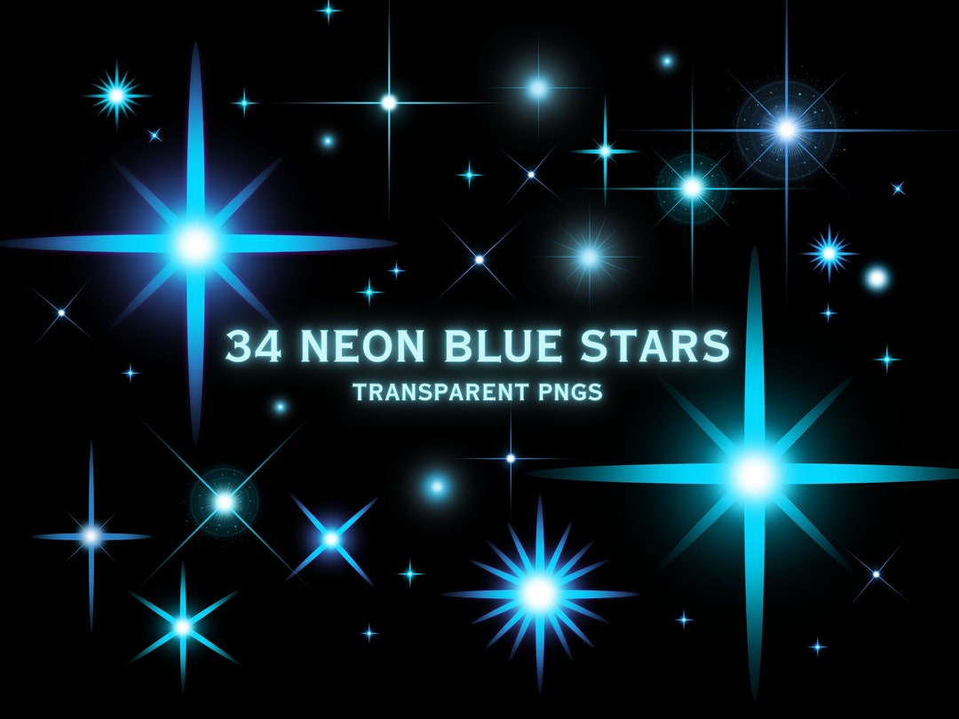 Neon Blue Star PNG Clipart, Glowing Lens Flares (digital Download) - Etsy