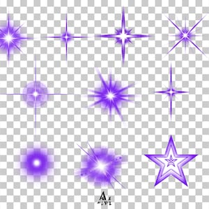 Purple Glitter Star Clipart Set of Glowing Sparkle PNG, Neon Purple ...