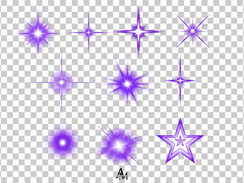Purple Glitter Star Clipart Set of Glowing Sparkle PNG, Neon Purple ...
