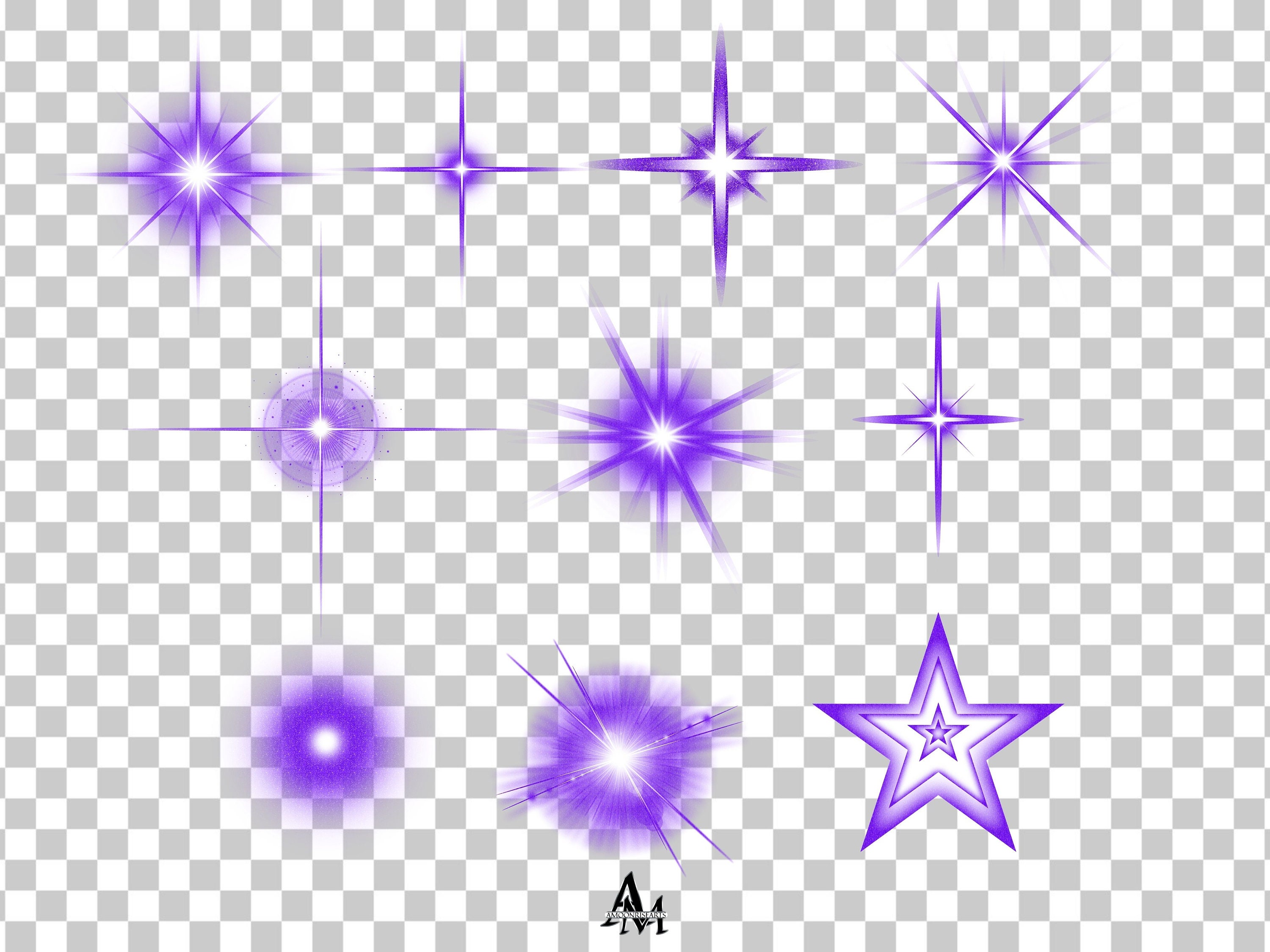 Purple Glitter Star Clipart Set of Glowing Sparkle PNG, Neon Purple ...