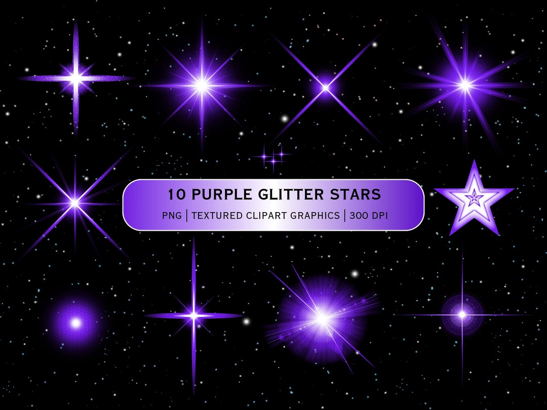 Purple Glitter Star Clipart Set of Glowing Sparkle PNG, Neon Purple ...