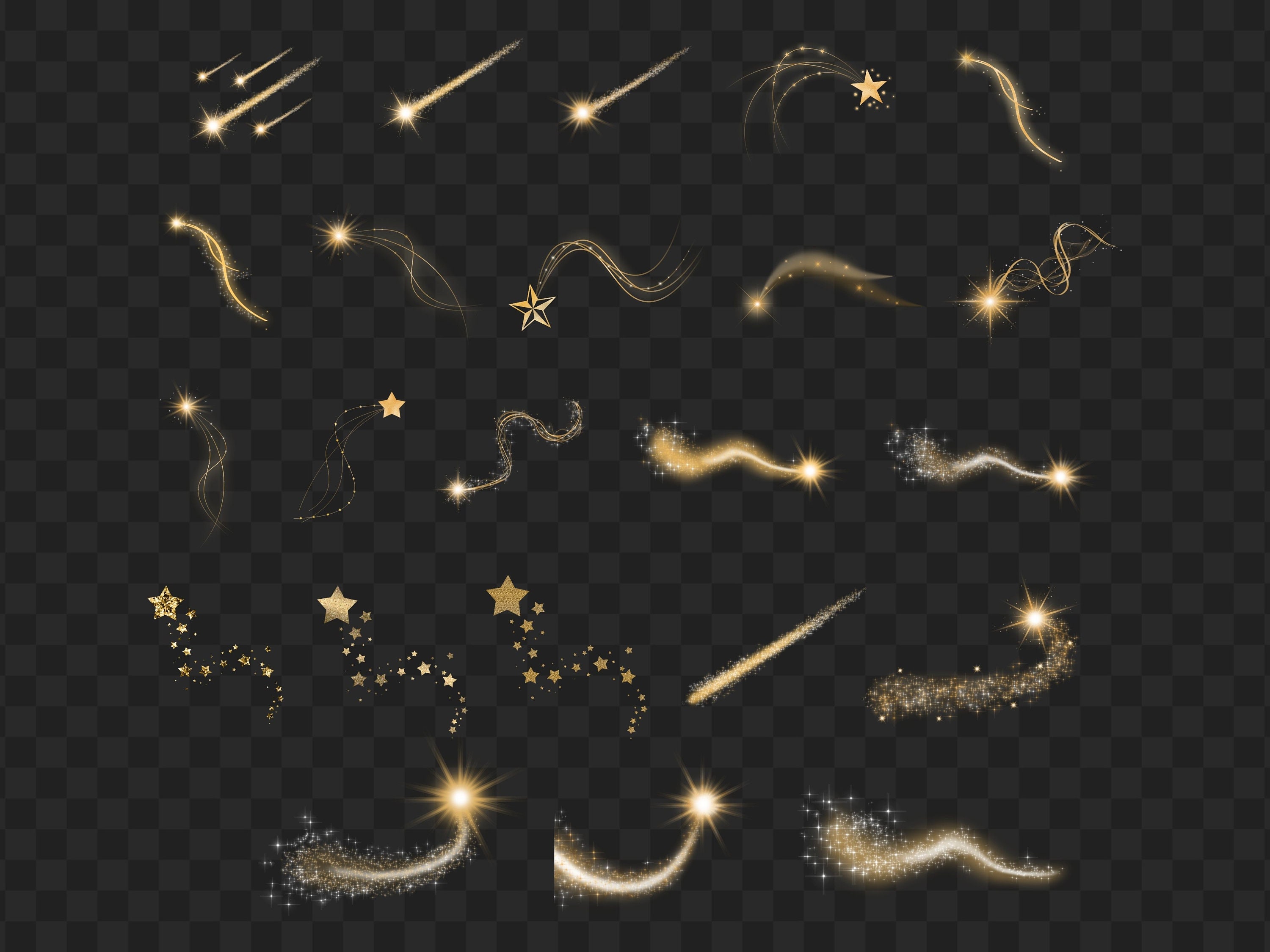 Gold Shooting Star Clipart, Sparkling Celestial PNG Overlays (digital ...
