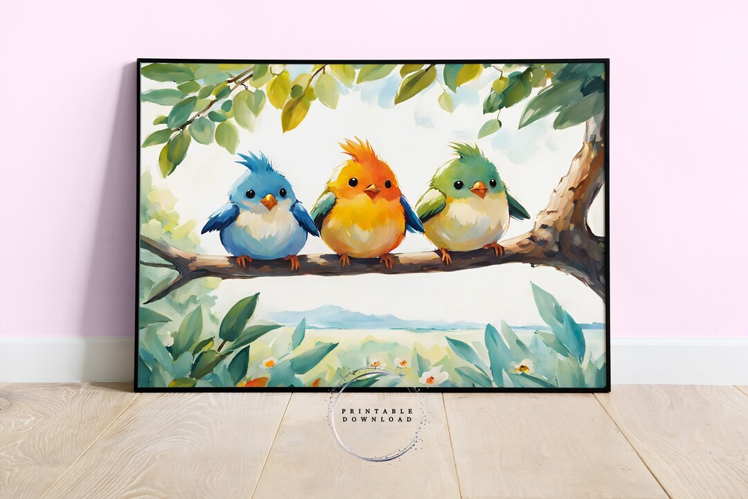Watercolour Baby Birds Printable Wall Art for Home Decor, Cute Bird ...