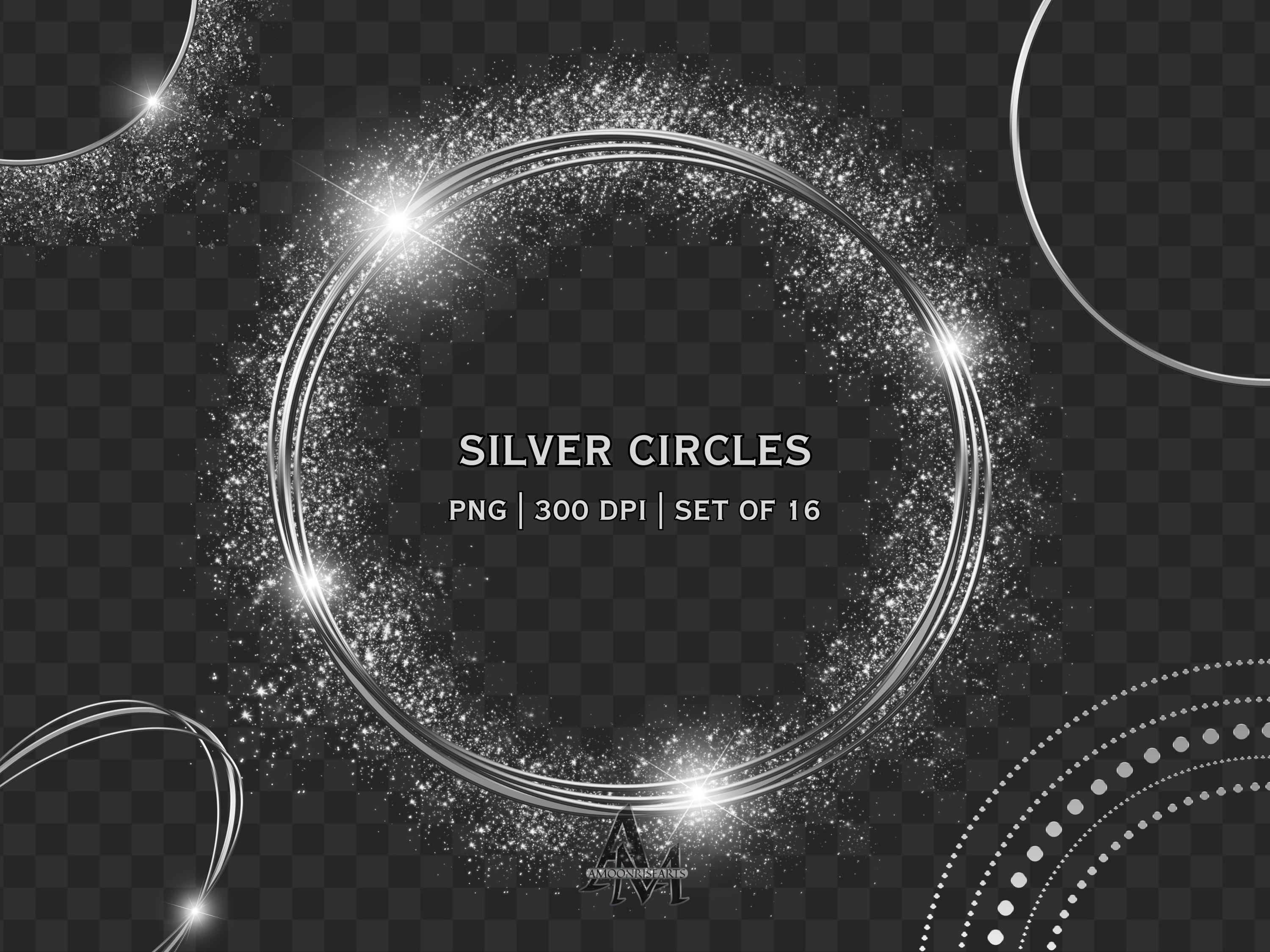 Silver Glitter Circle Overlays – Sparkle Frame Clipart (PNG Digital ...