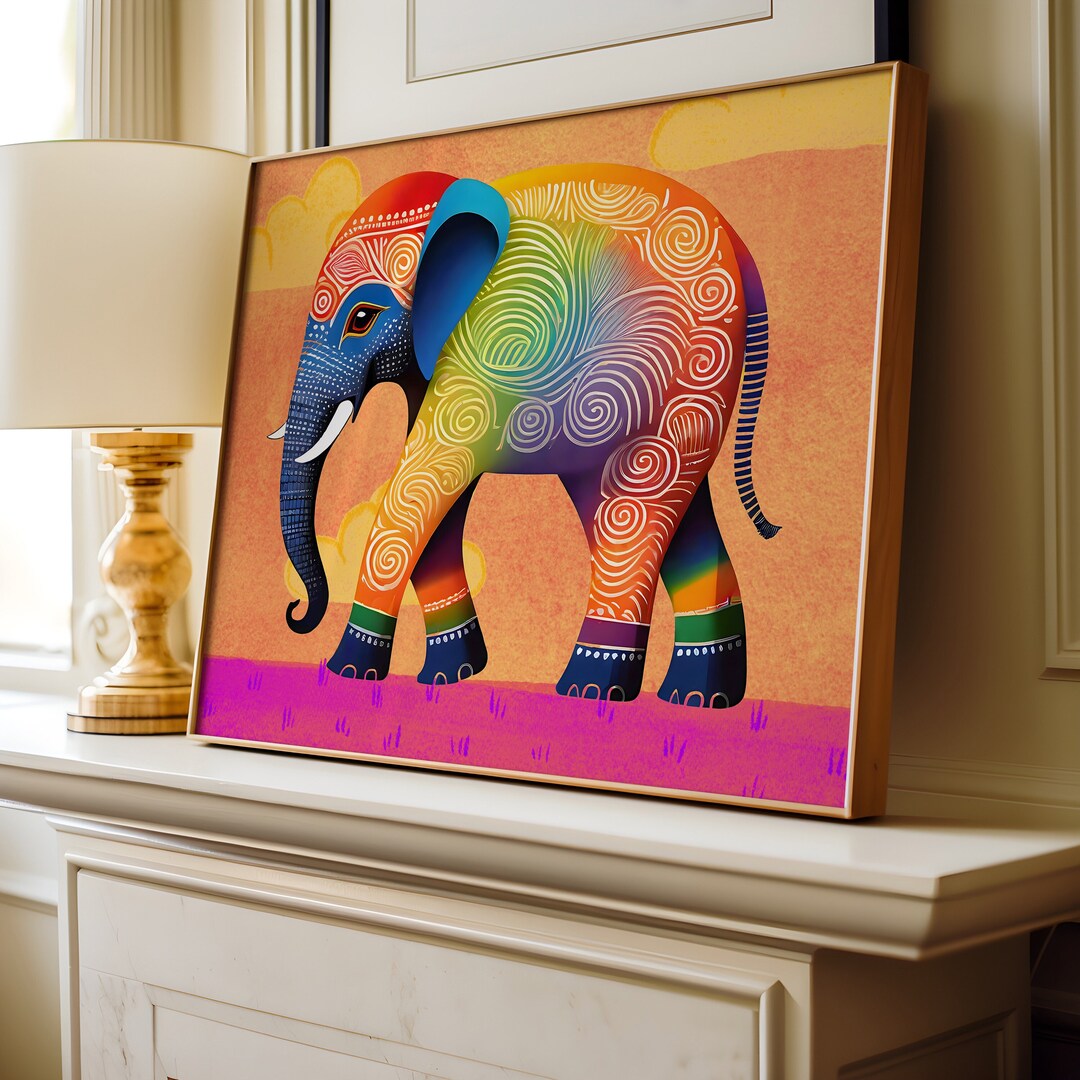 Orange Pink Elephant Poster PRINTABLE DOWNLOAD Indian Animal Wall Art ...