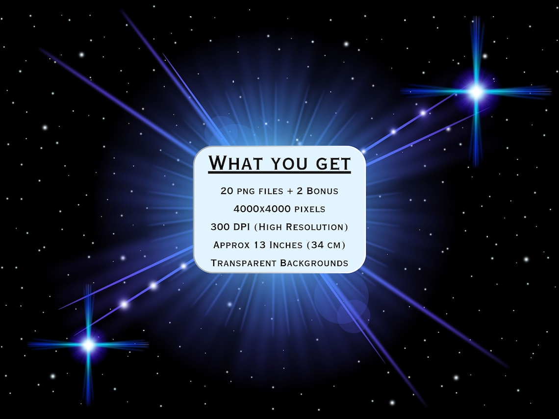 Blue Starburst PNG Overlay Set of 20 Neon Blue Star Clipart Transparent ...