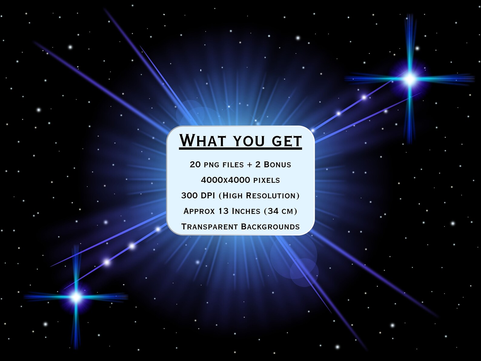 Blue Starburst PNG Overlay, Set of 20 Neon Blue Star Clipart PNG Files ...