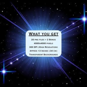 Blue Starburst PNG Overlay, Set of 20 Neon Blue Star Clipart PNG Files ...