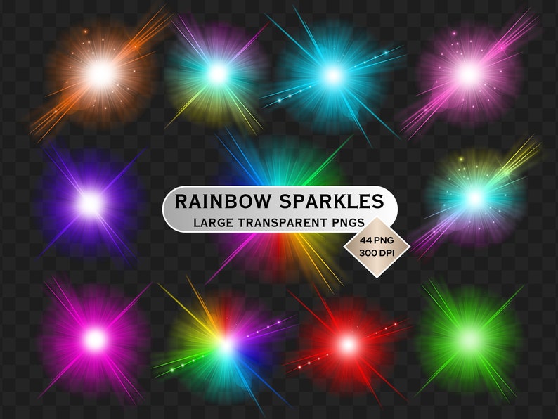 Rainbow Starburst Clipart, Glowing Sparkle PNG Overlays (digital ...