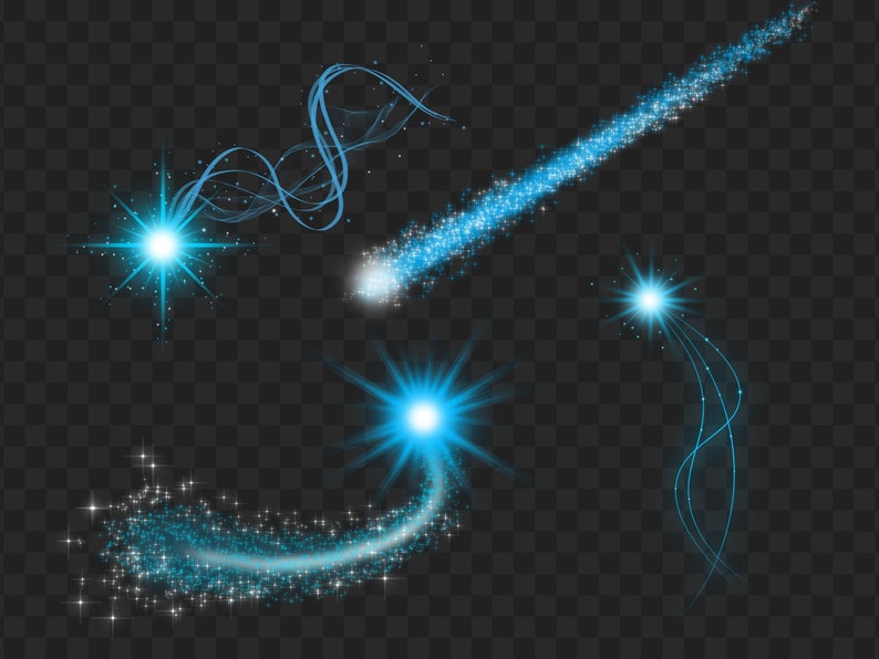 Blue Shooting Stars Clipart, Set of Bright Neon Falling Star PNG ...