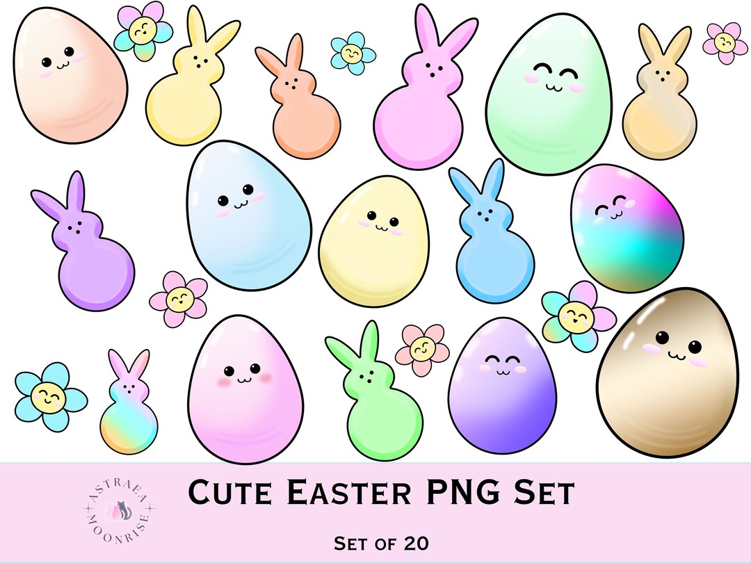 Cute Easter Clipart PNG Bundle With Cute Easter Eggs, Bunnies, Kawaii ...