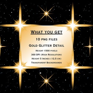 Gold Glitter Star Clipart Set of Glowing Sparkle PNG, Yellow Golden ...