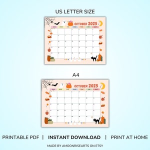 Cute 2025 Calendar Printable, Monthly Calendar 2025, Colourful Fridge ...