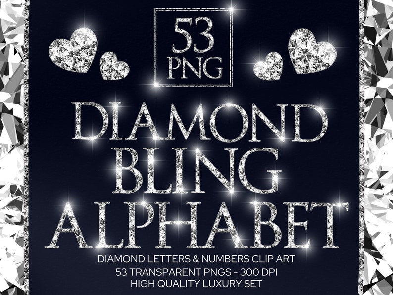 Diamond Alphabet Clipart PNG Set of Bright Diamond Letters & Numbers ...