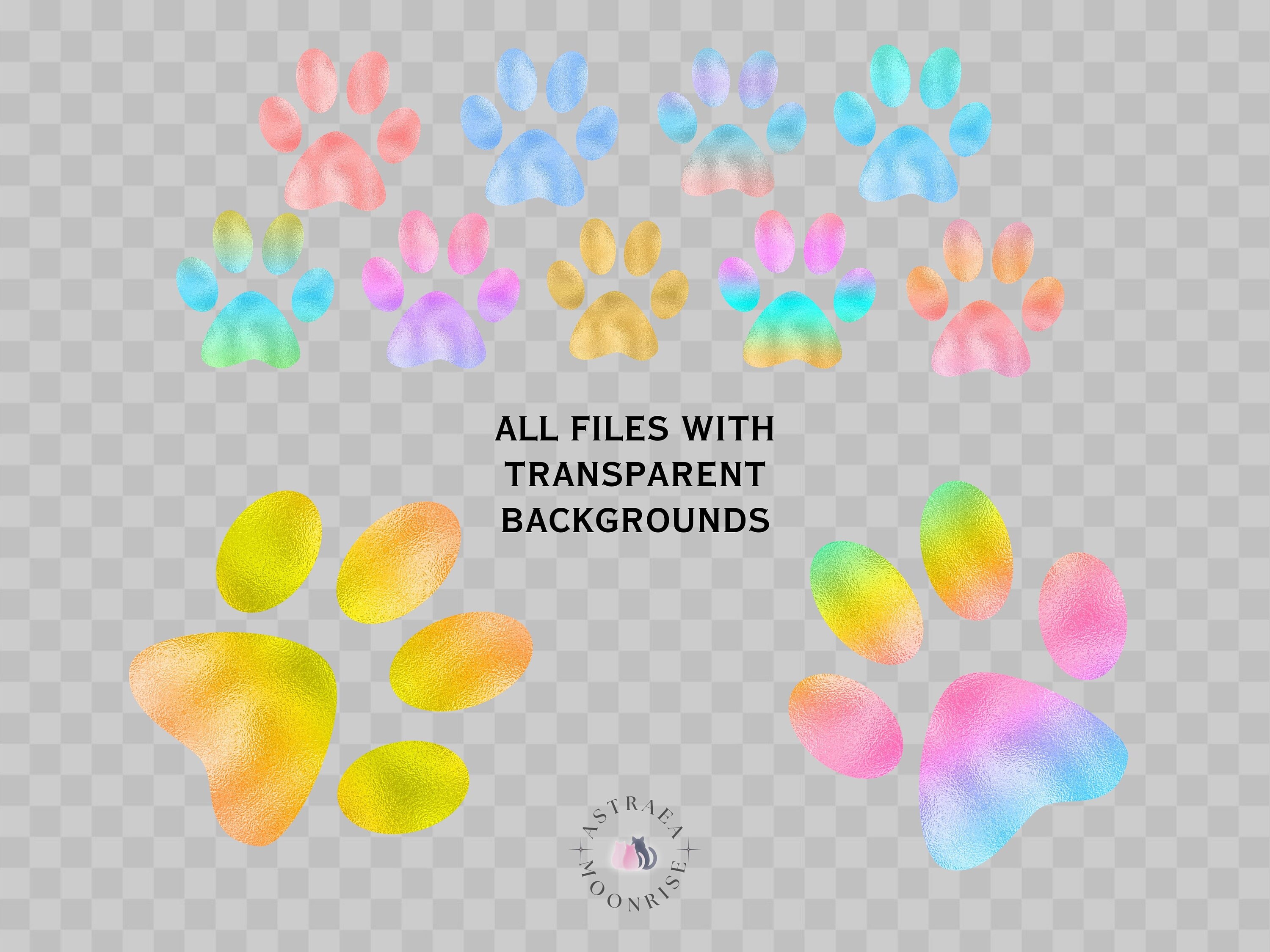 Paw Print Clipart Pngs in Rainbow Colours, Pawprint PNG Bundle, Dog Paw ...