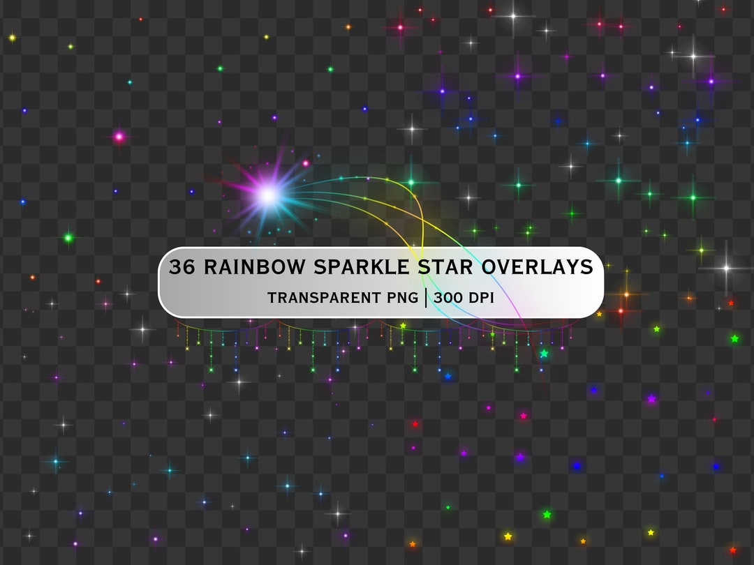 Rainbow Sparkle Overlays - PNG Clipart Glitter Star Overlay, Colourful Glowing Starlight PNG ...