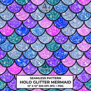 Holographic Glitter Mermaid Scales Seamless Pattern, Instant Digital ...
