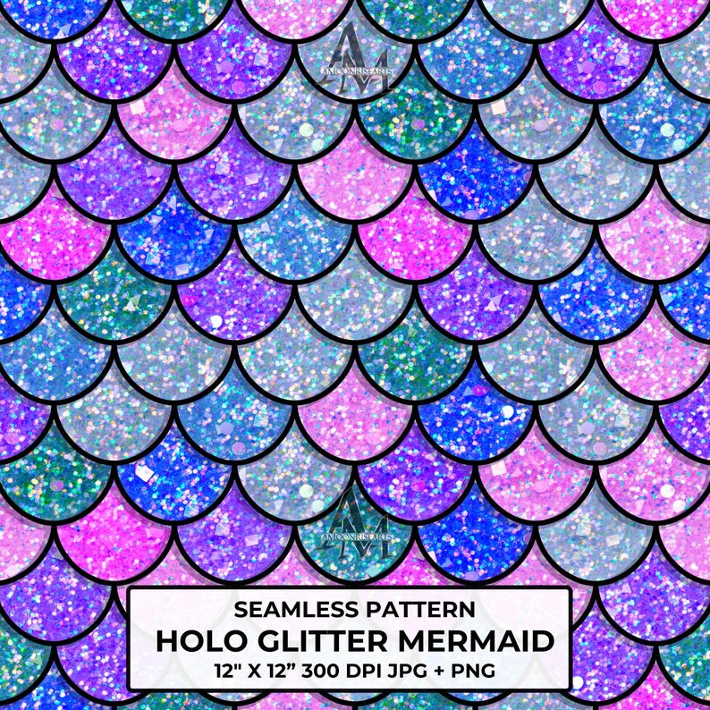 Holographic Glitter Mermaid Scales Seamless Pattern, Instant Digital ...