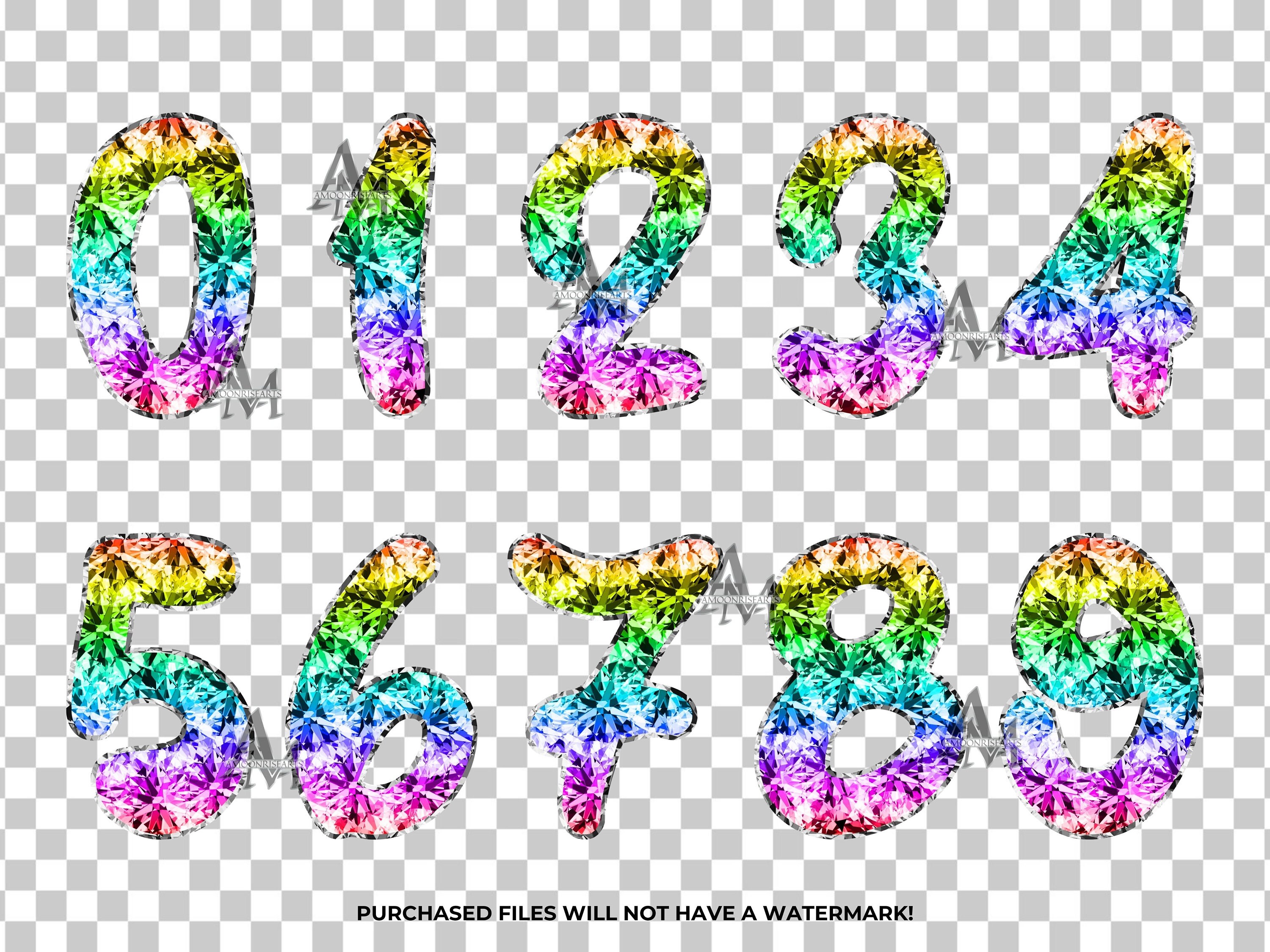 Rainbow Diamond Number PNG Files, Colourful Crystal Number Clip Art ...