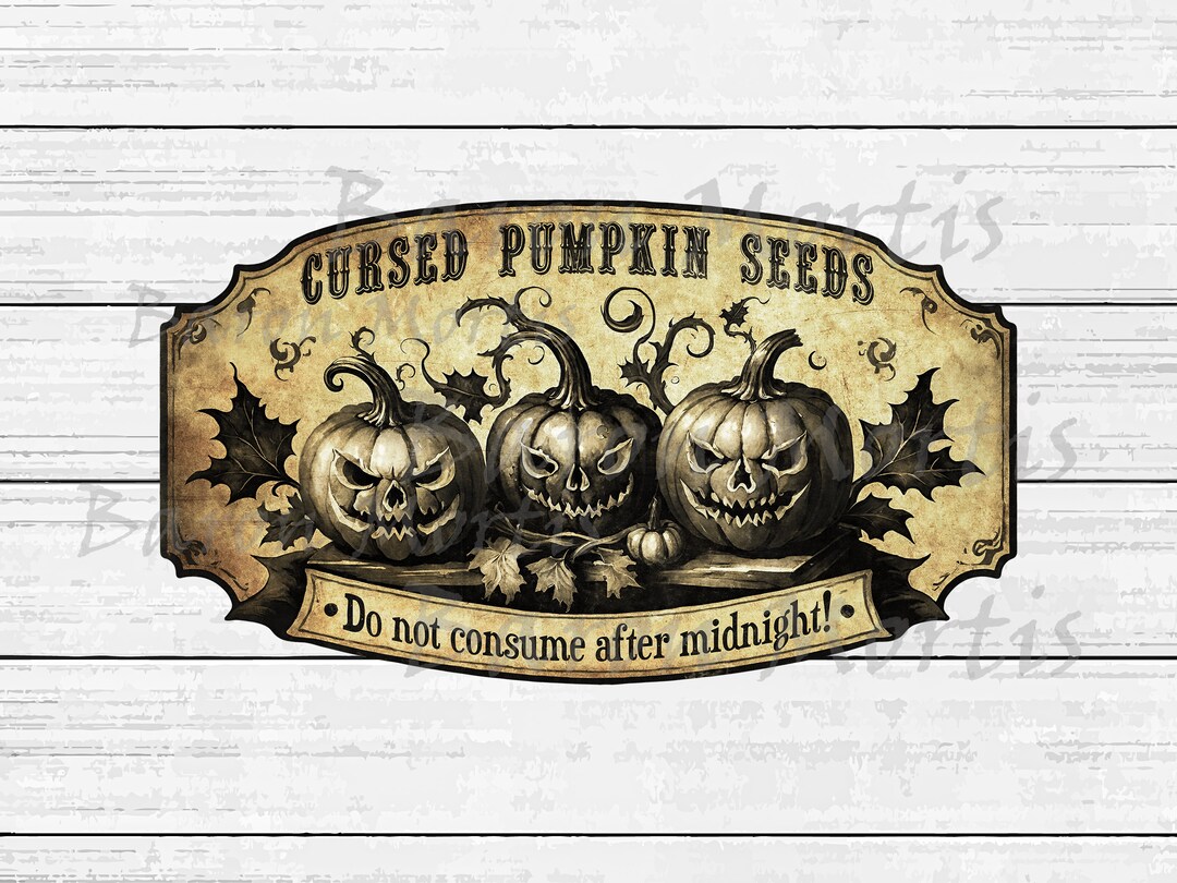 Cursed Pumpkin Seed Label: Vintage Halloween Apothecary (digital ...