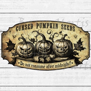 Cursed Pumpkin Seed Label: Vintage Halloween Apothecary (digital ...