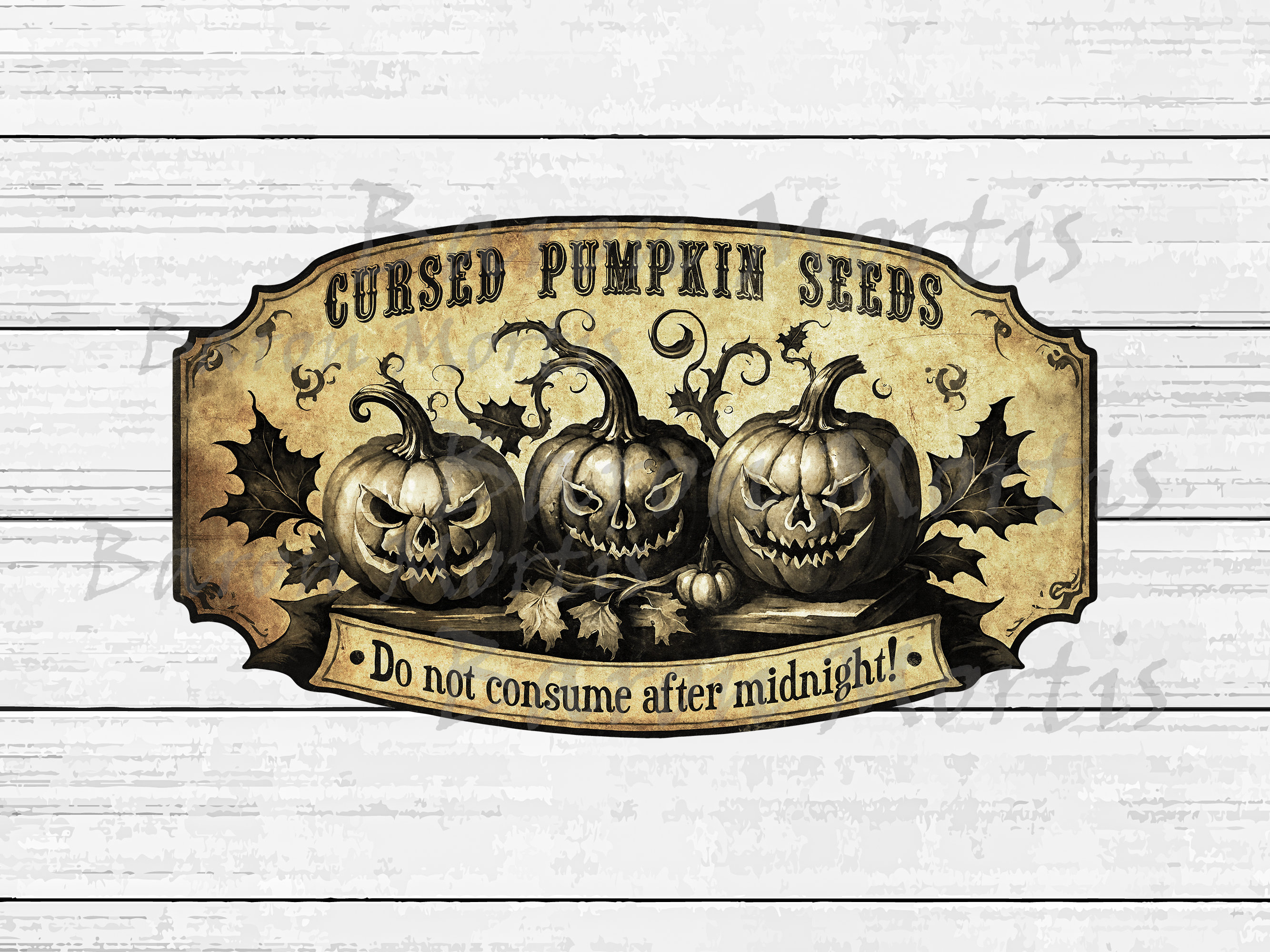 Cursed Pumpkin Seed Printable Label, Evil Jack'o Lantern Vintage Label ...