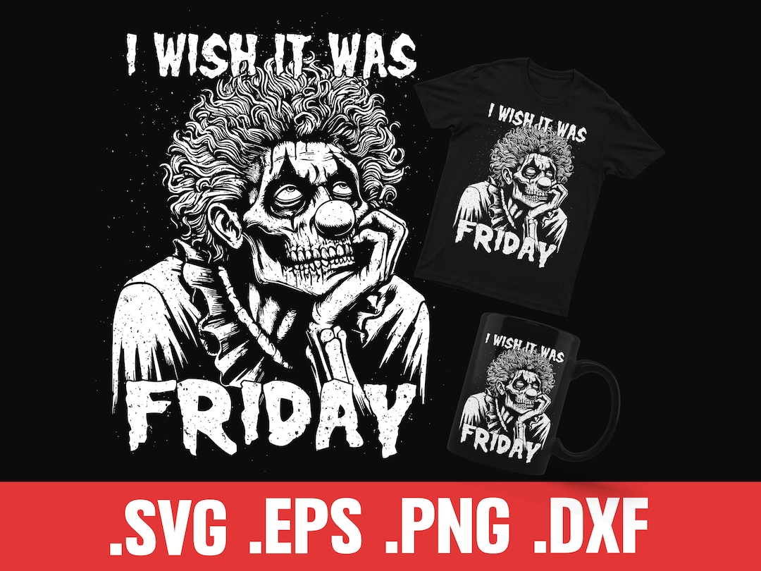 Sad Zombie Clown, I Wish It Was Friday, Halloween Clipart (digital ...