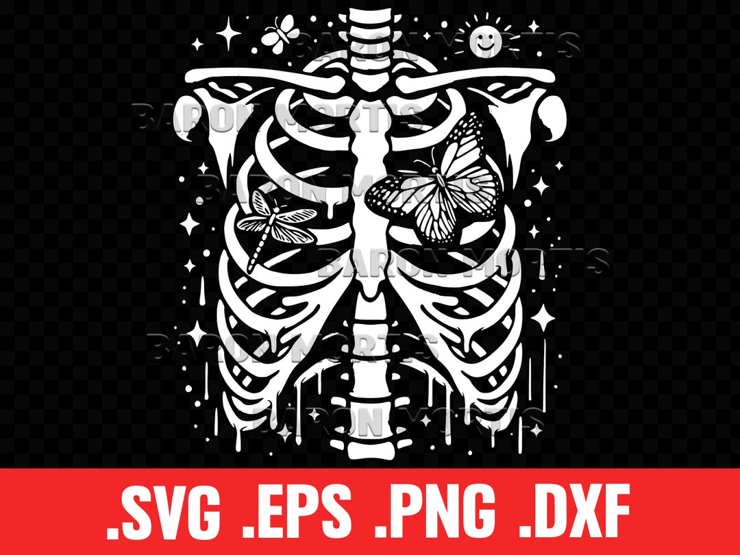 Trippy Rib Cage SVG: Skeleton Torso, Butterfly Clipart (digital ...