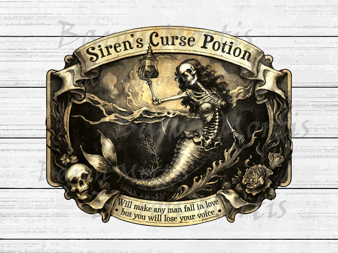 Siren's Curse Potion Label: Vintage Mermaid Skeleton Art (digital ...