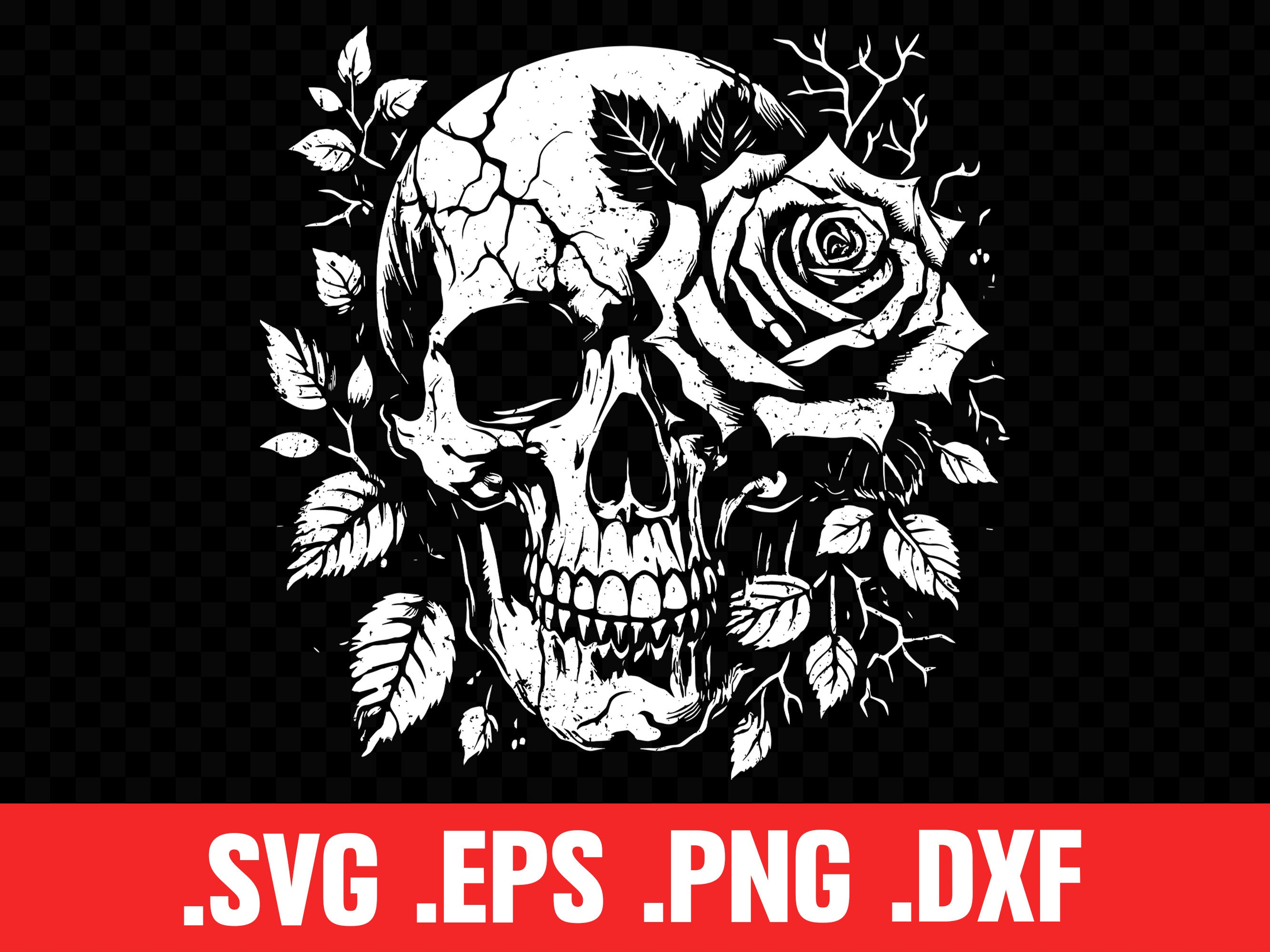 Skull Rose SVG, Floral Skull, Grunge Skull With Flowers, Gothic Skull ...