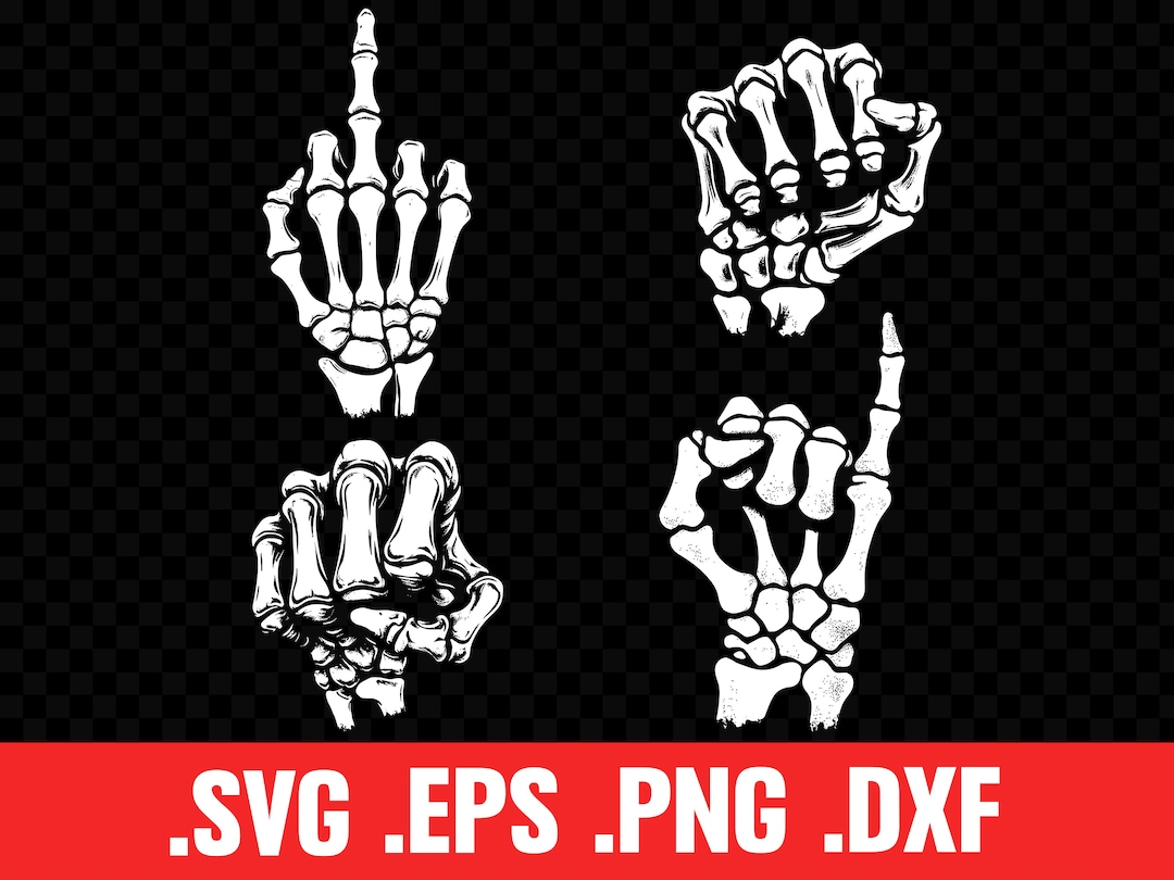 Skeleton Hands Bundle, Skeleton Hand Gesture SVG, Skeleton Middle ...