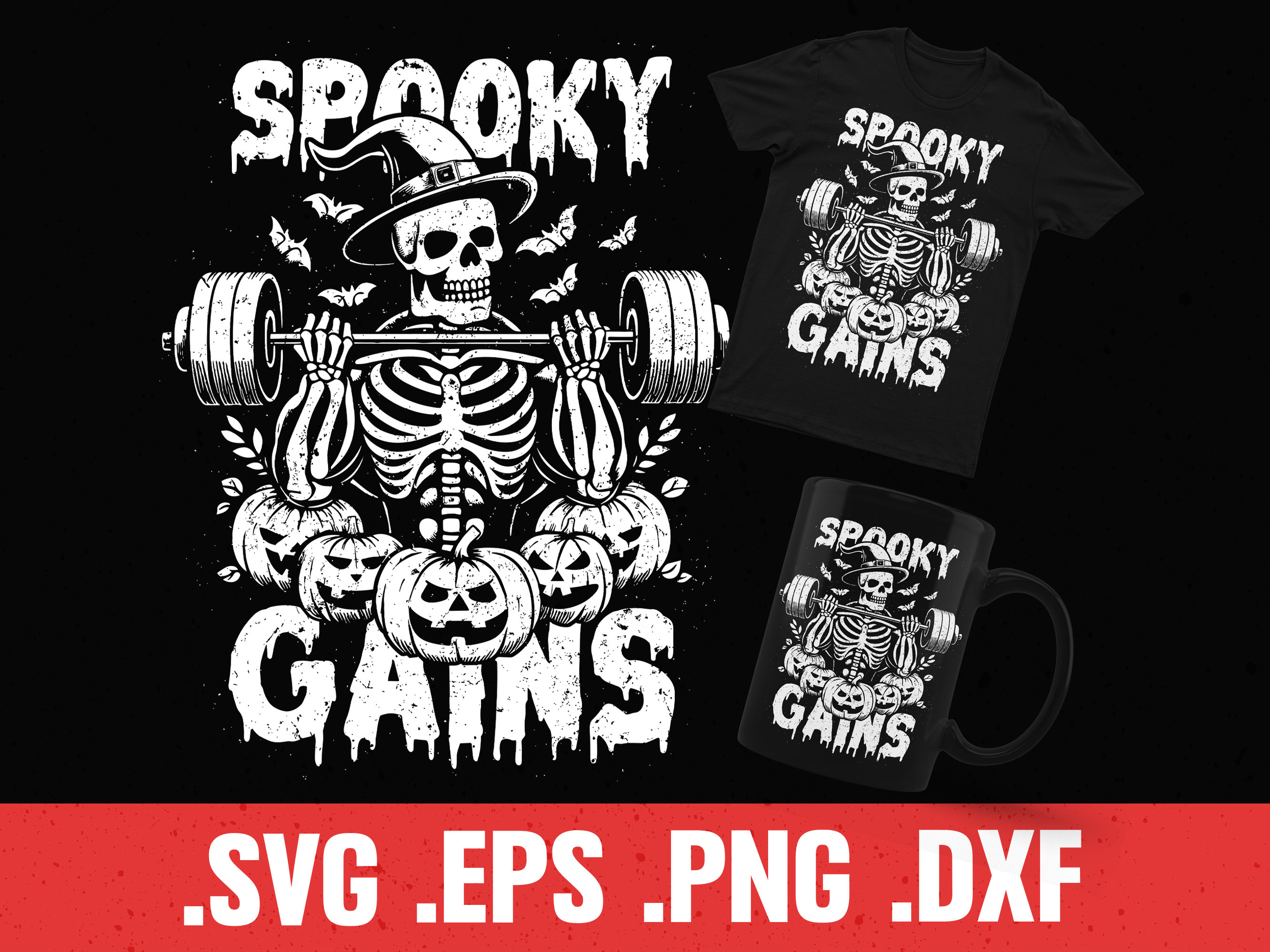 Spooky Gains SVG, Halloween Bodybuilder PNG, Weightlifting Skeleton ...