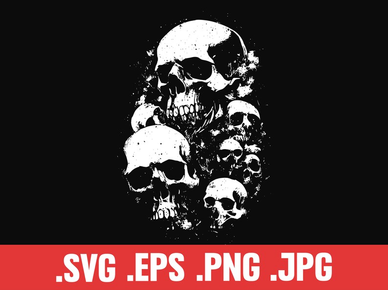 Distressed Skull Pile Vector Graphic: Halloween Clipart (digital ...