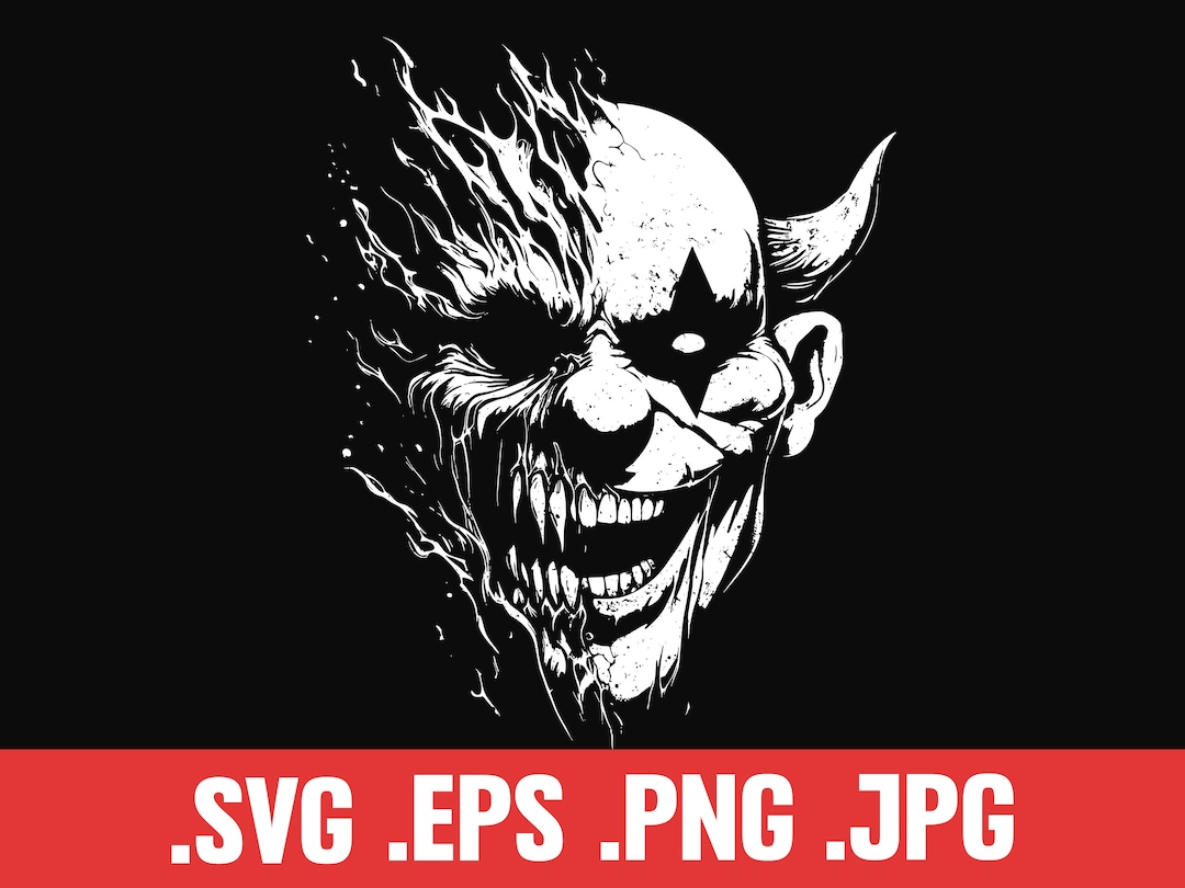 Demon Clown SVG, Halloween Horror PNG, Demonic Clipart, Sublimation ...