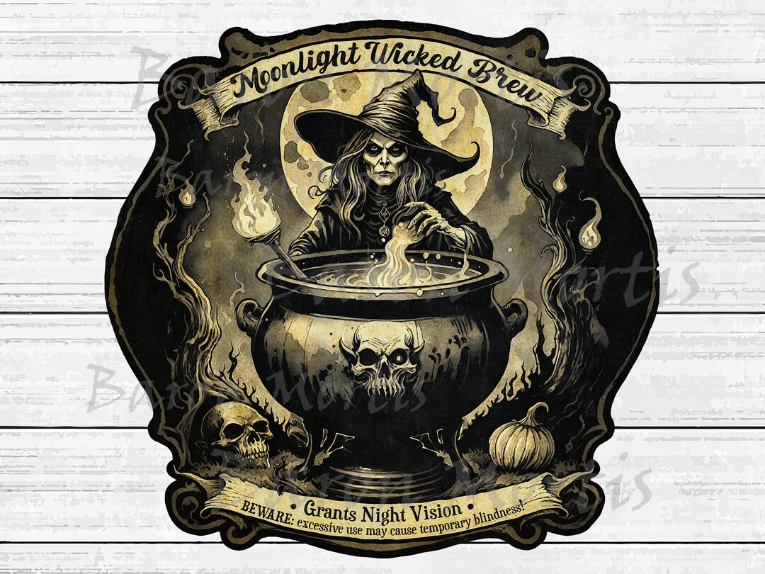 Vintage Halloween Witch Potion Label: Moonlight Wicked Brew (digital ...
