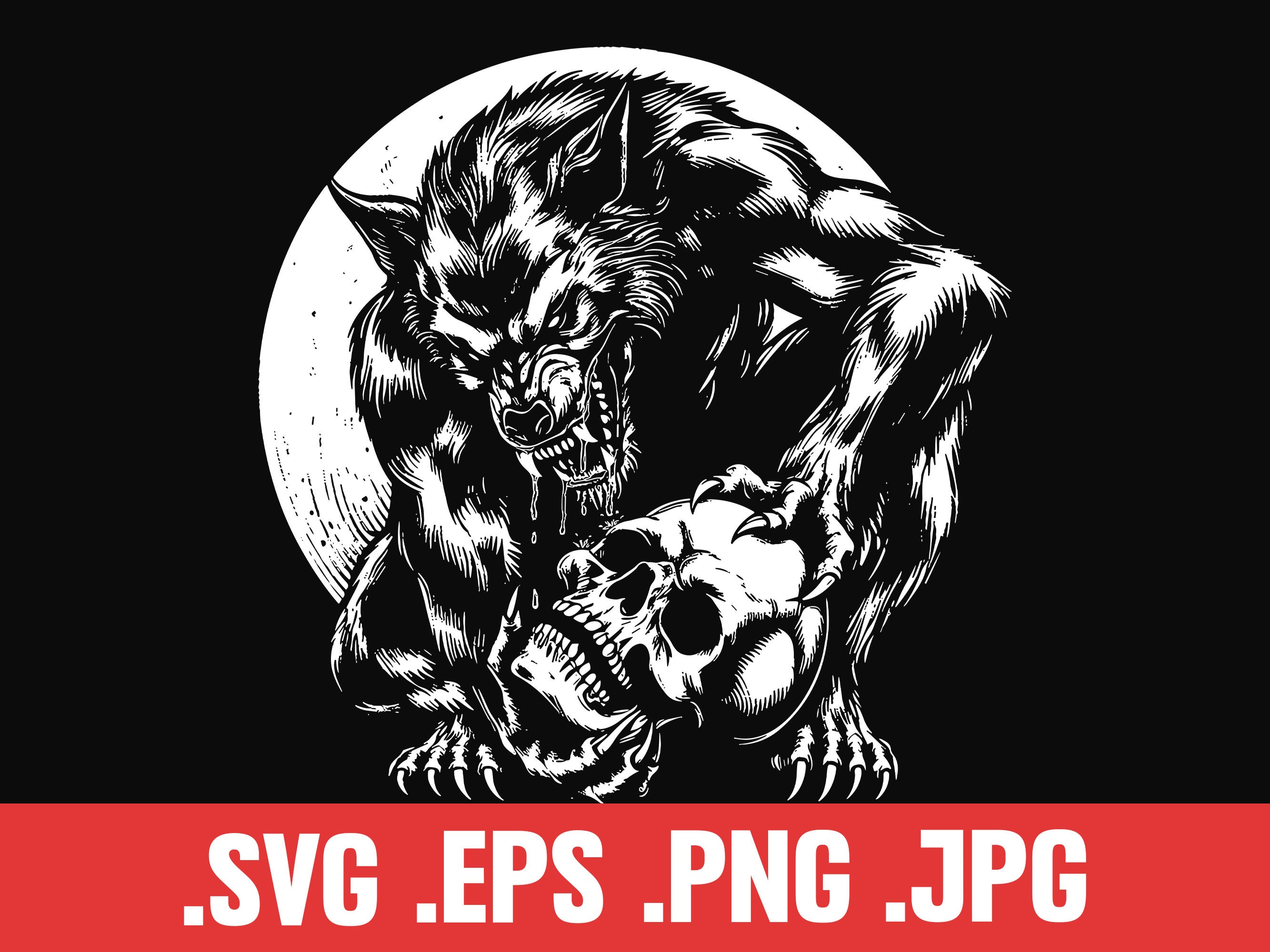 Werewolf Scary Halloween Vector SVG, Horror Skull Clipart, Night ...