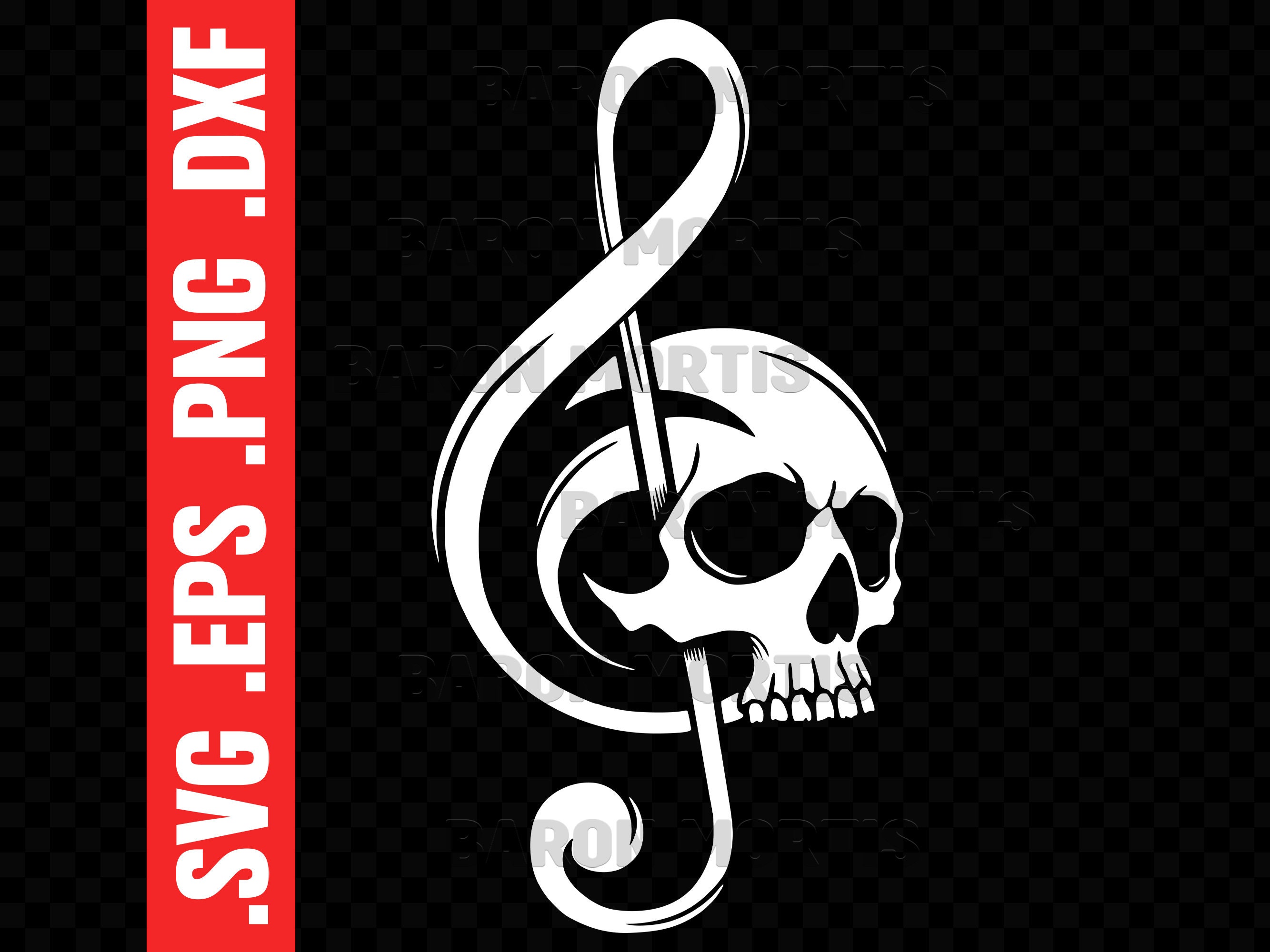 Treble Clef Skull SVG, Printable Skull Stencil, Horror Musical Note PNG ...