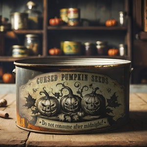 Cursed Pumpkin Seed Label: Vintage Halloween Apothecary (digital ...