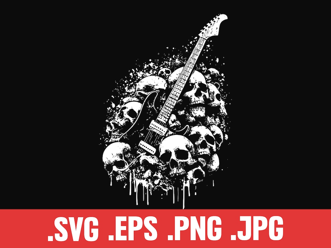 Guitar Skull Pile, Hard Rock Skull, Skull Splash, Guitar Player Gift ...