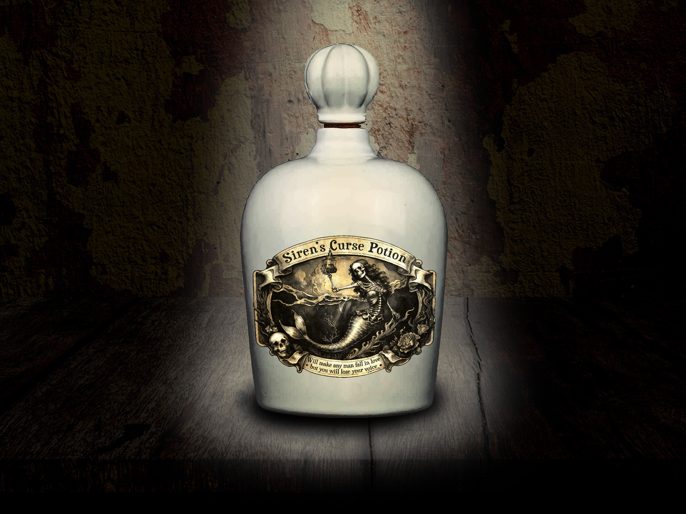 Siren's Curse Potion Label: Vintage Mermaid Skeleton Art, Printable ...