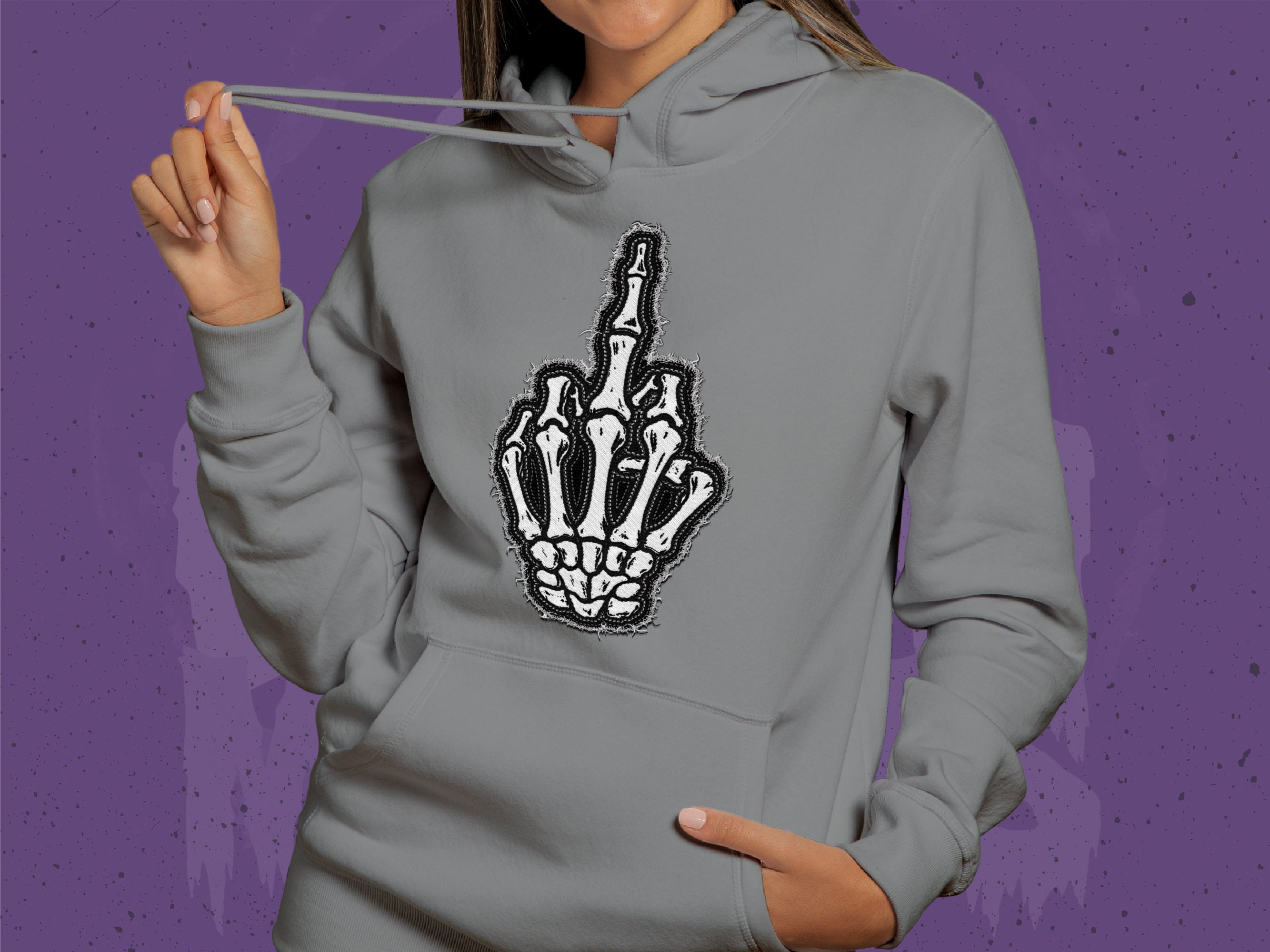 Embroidered Skeleton Hand PNG, Middle Finger Embroidery File, Printable ...